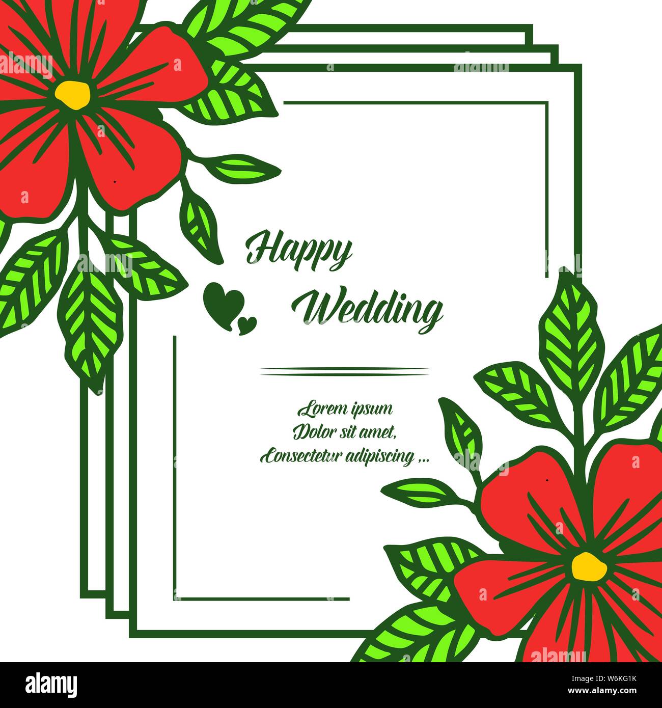 Design card happy wedding, beautiful floral frame, various ornament ...