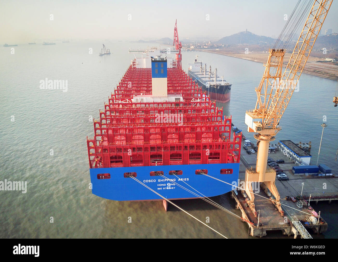 Aerial view of China's first 20,000 TEU container vessel "COSCO ...