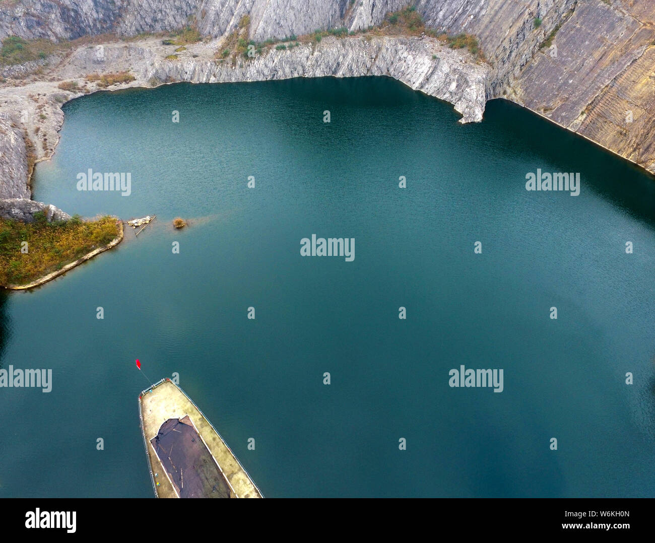 View of a heart-shape pond which was once a stone quarry, abandoned ...