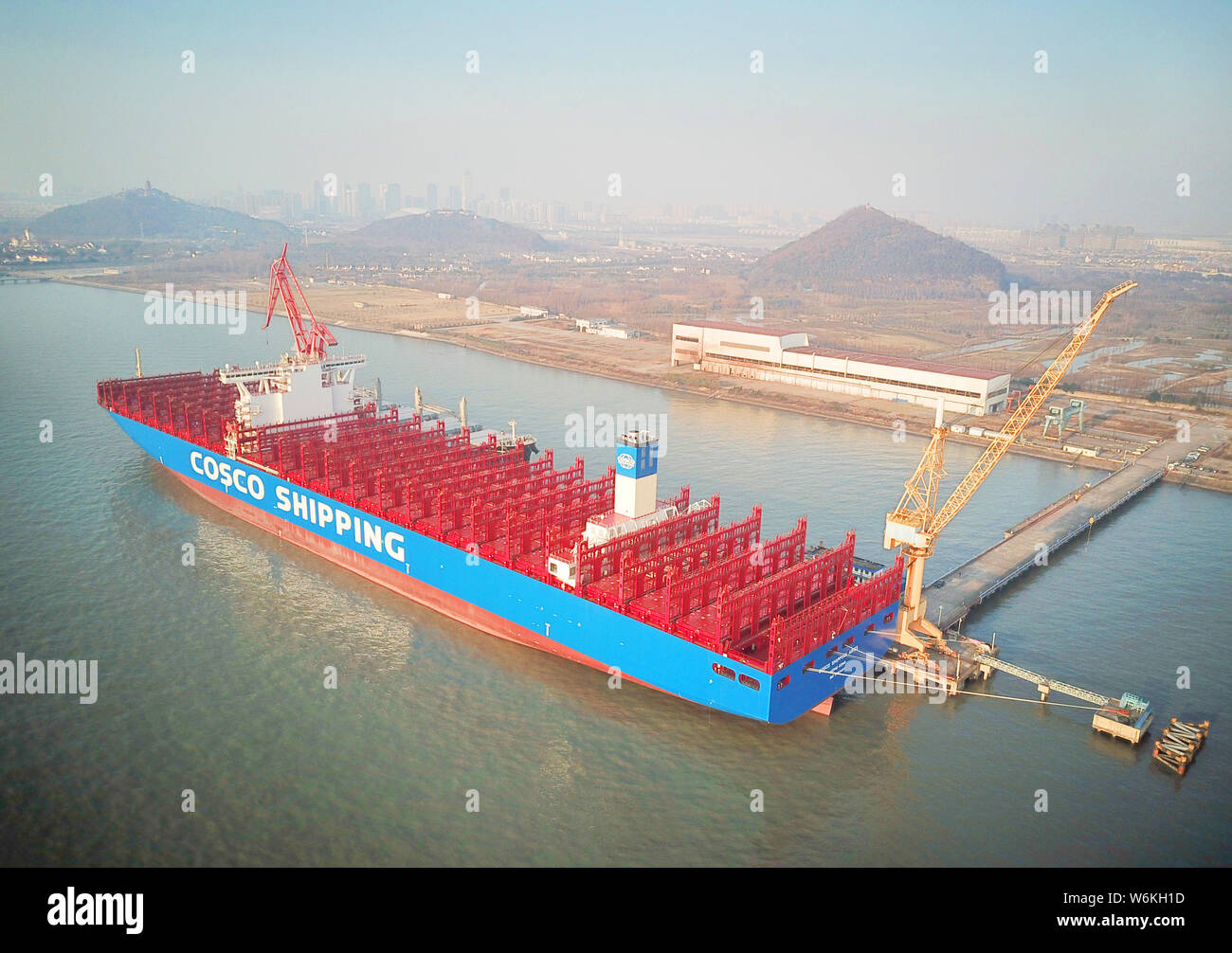 Aerial view of China's first 20,000 TEU container vessel "COSCO ...