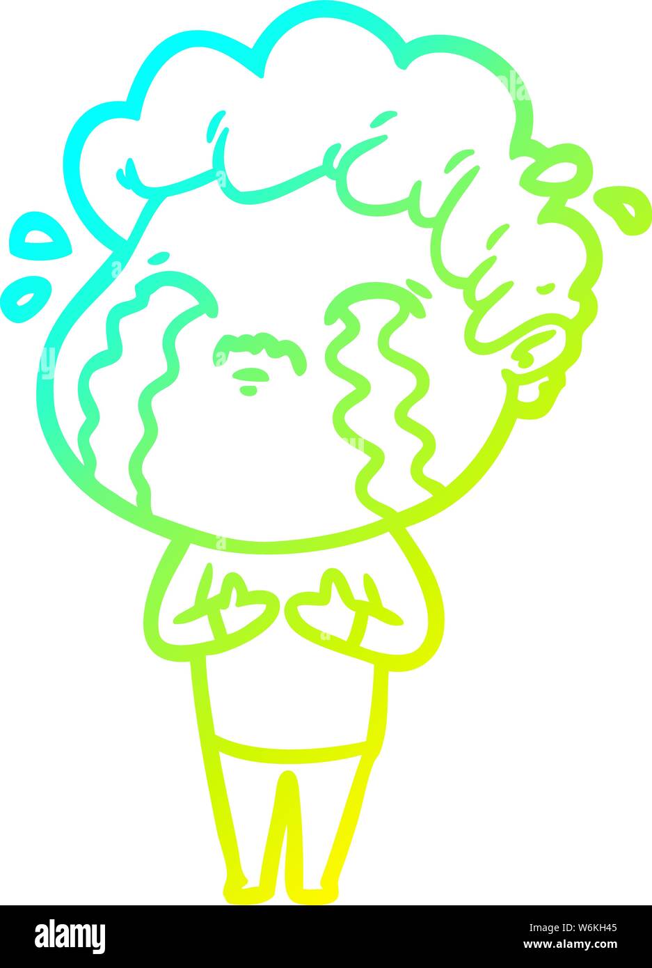 cold gradient line drawing of a cartoon man crying Stock Vector Image ...