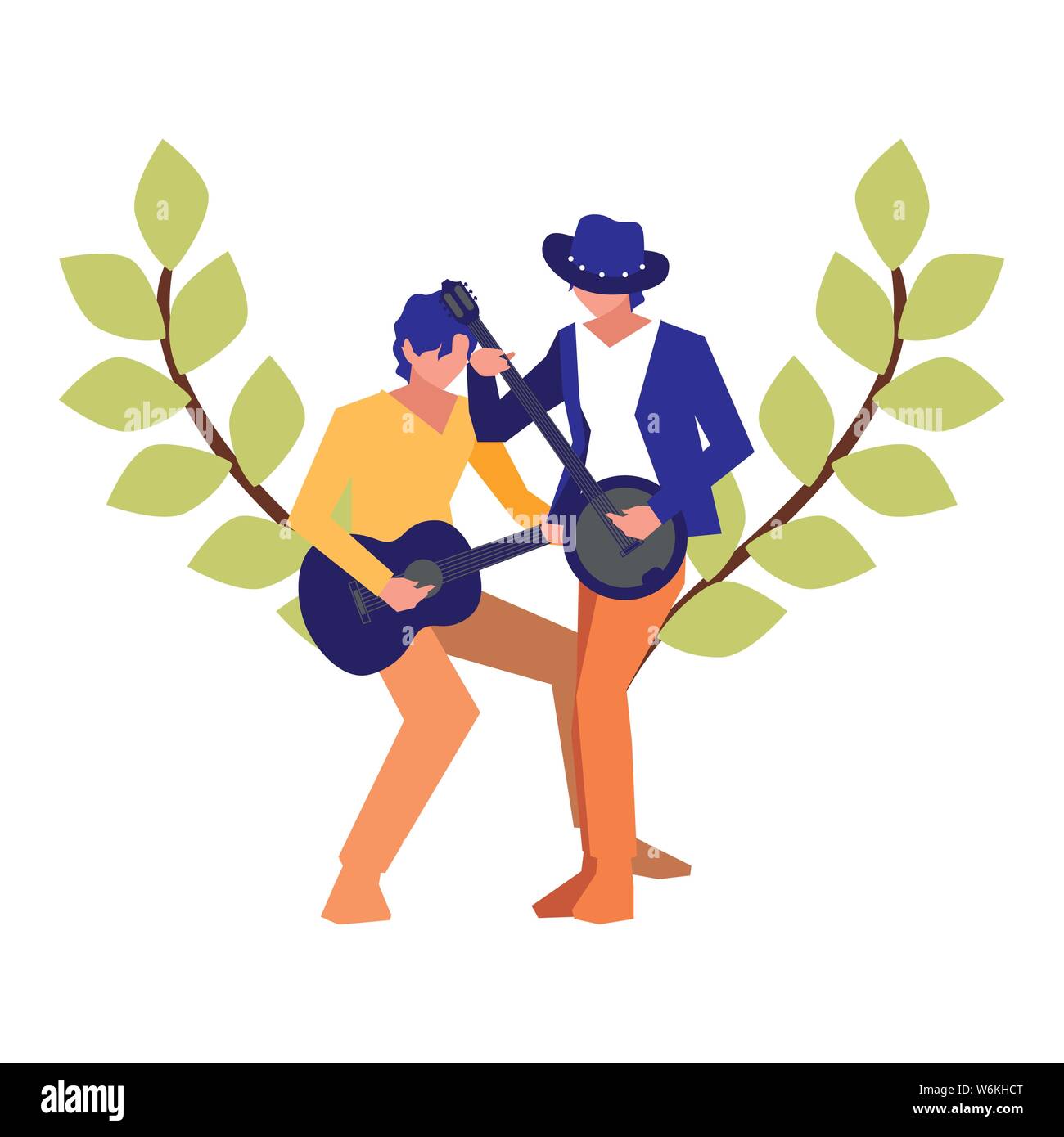 two male musicians playing musical instruments vector illustration ...