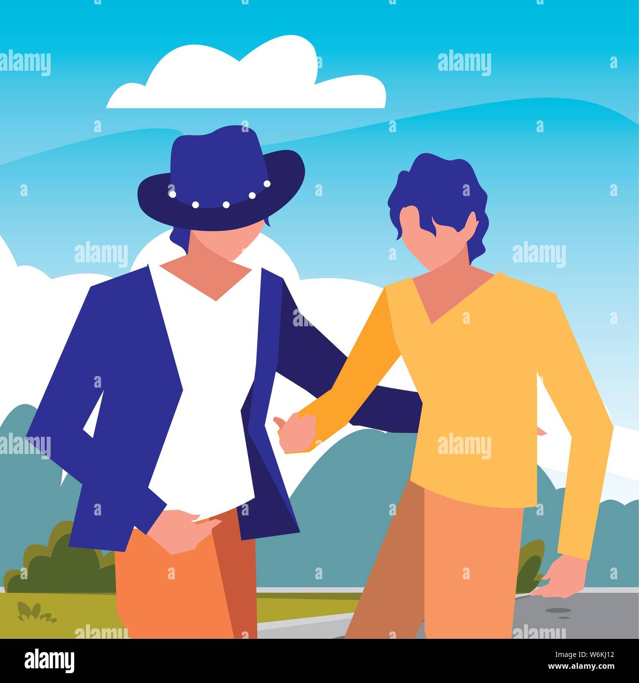 two male standing in the outdoor vector illustration Stock Vector Image ...