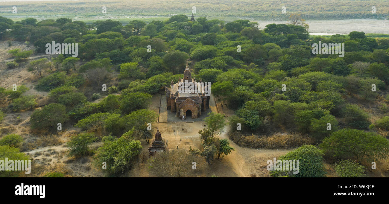 View from above, stunning aerial view of the beautiful Bagan ...