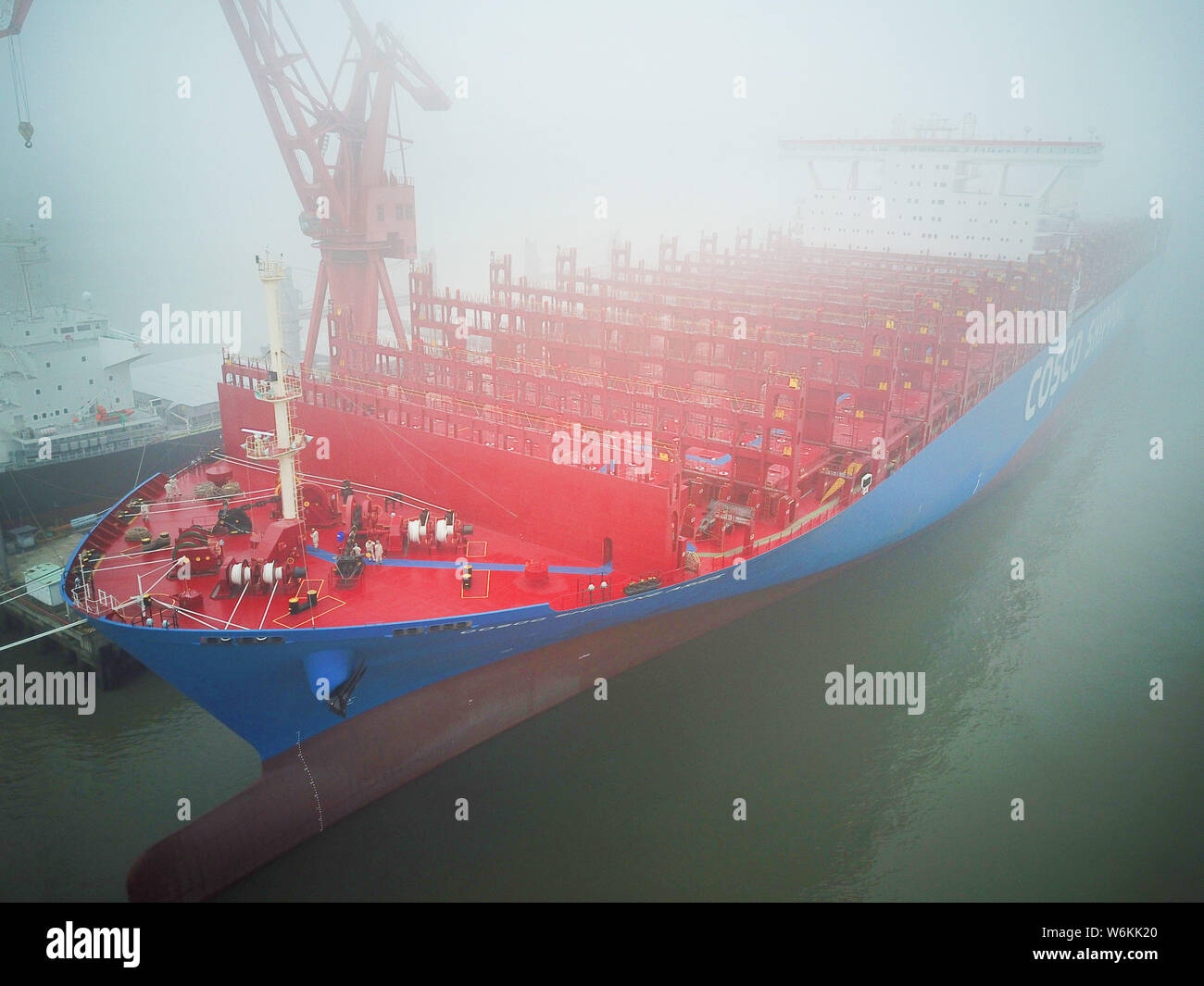 Aerial view of China's first 20,000 TEU container vessel "COSCO ...