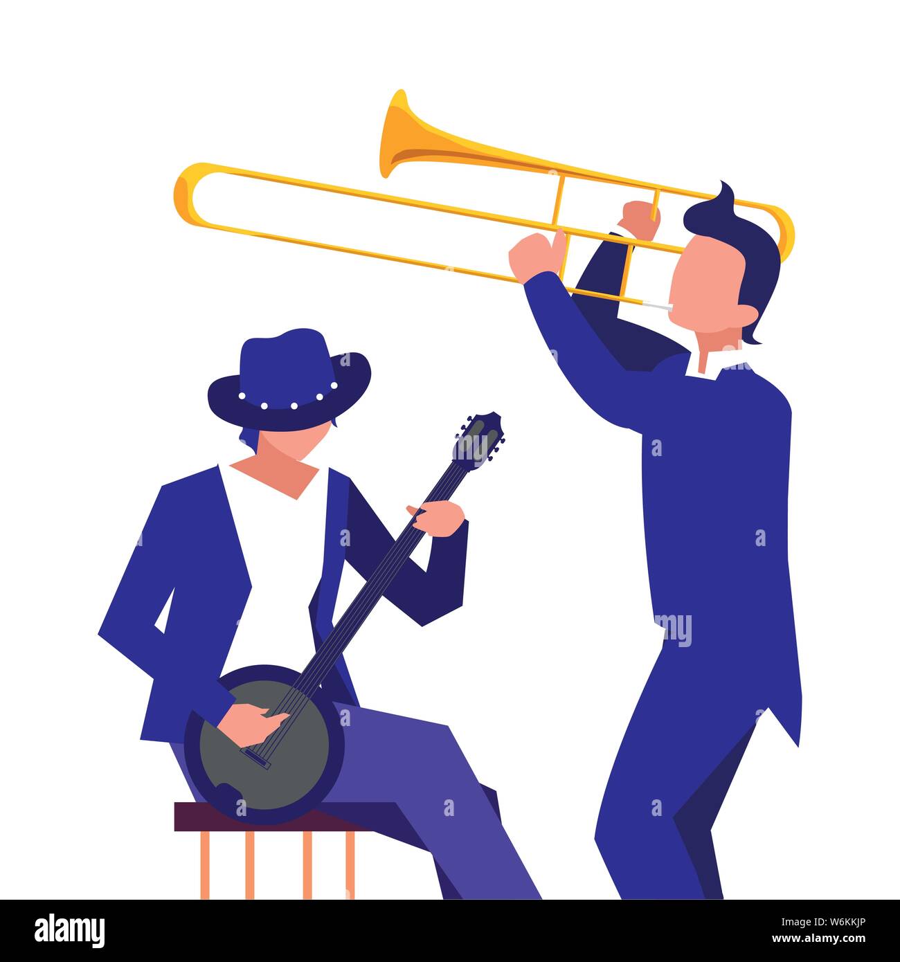 two male musicians playing musical instruments vector illustration ...