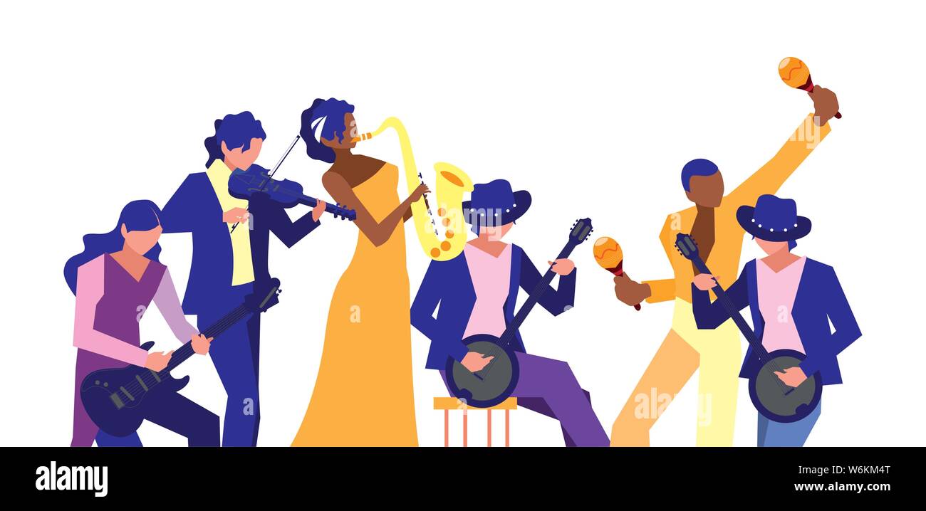 musicians people playing instrument orchestra design vector ...