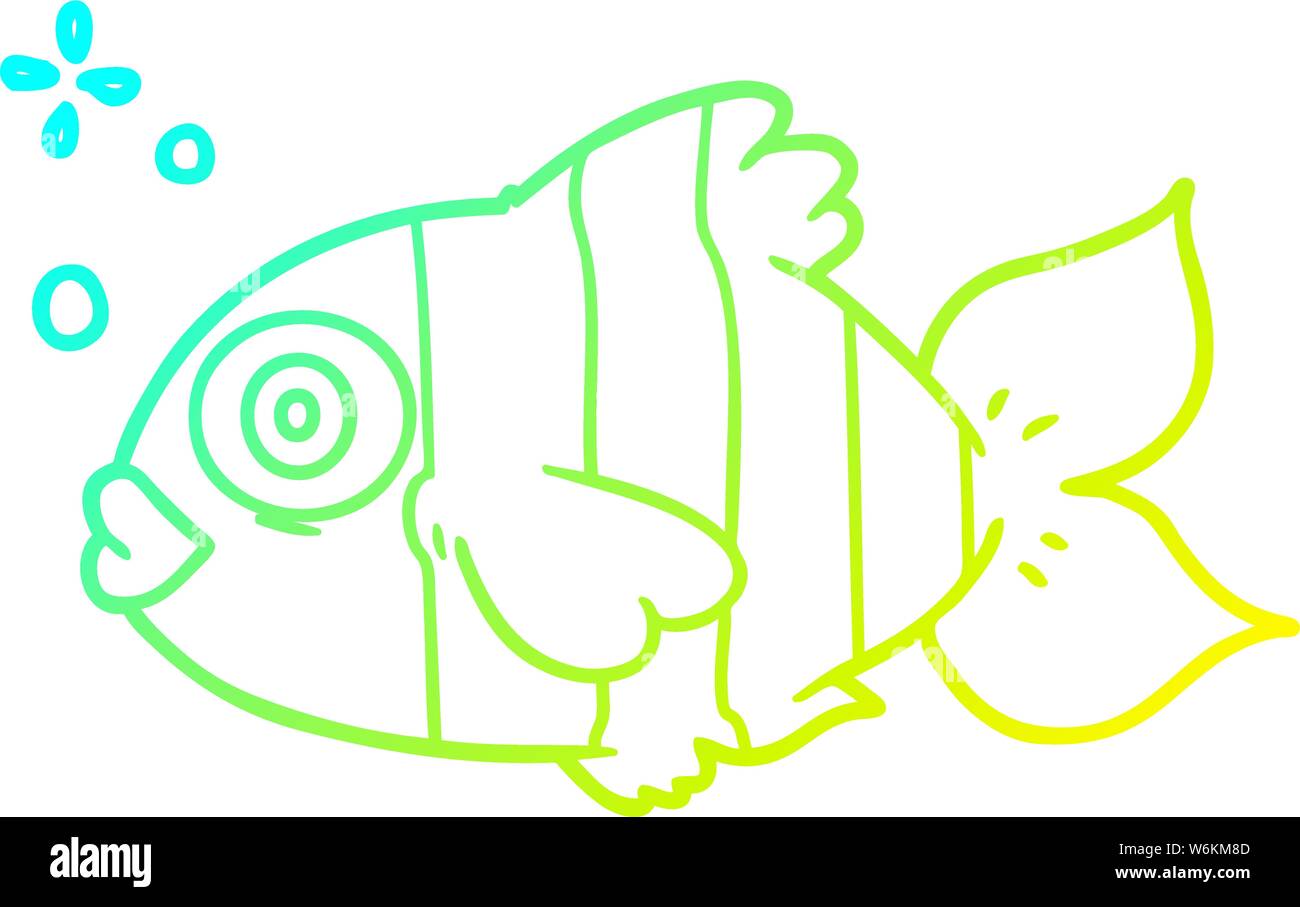 cold gradient line drawing of a cartoon exotic fish Stock Vector Image ...