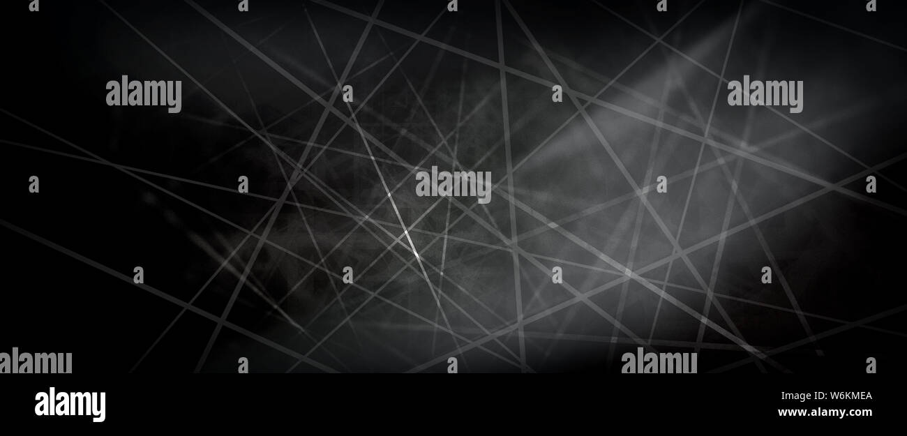 Abstract black background with white laser beam stripes or digital ...