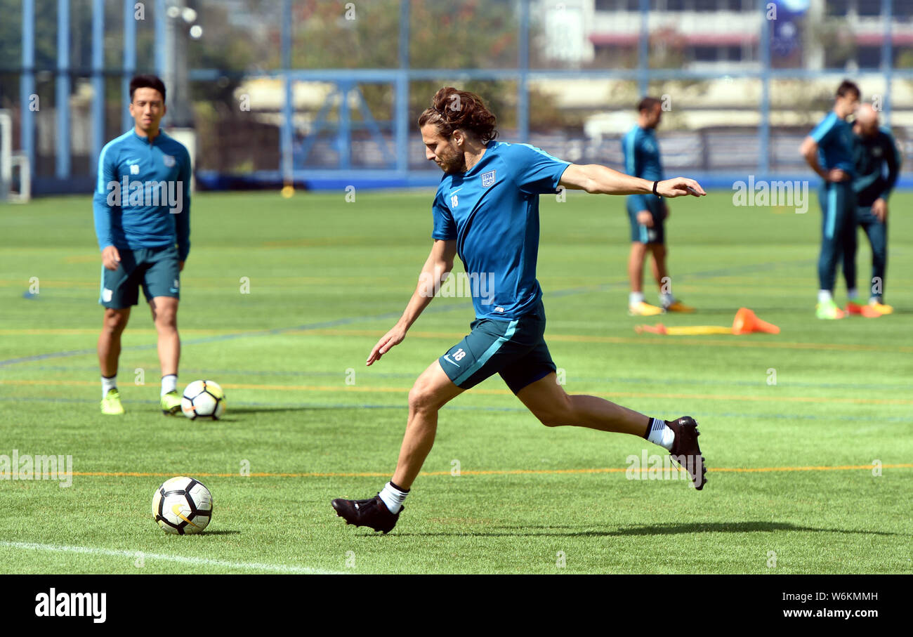 Uruguayan football player Diego Forlan takes part in the first training ...