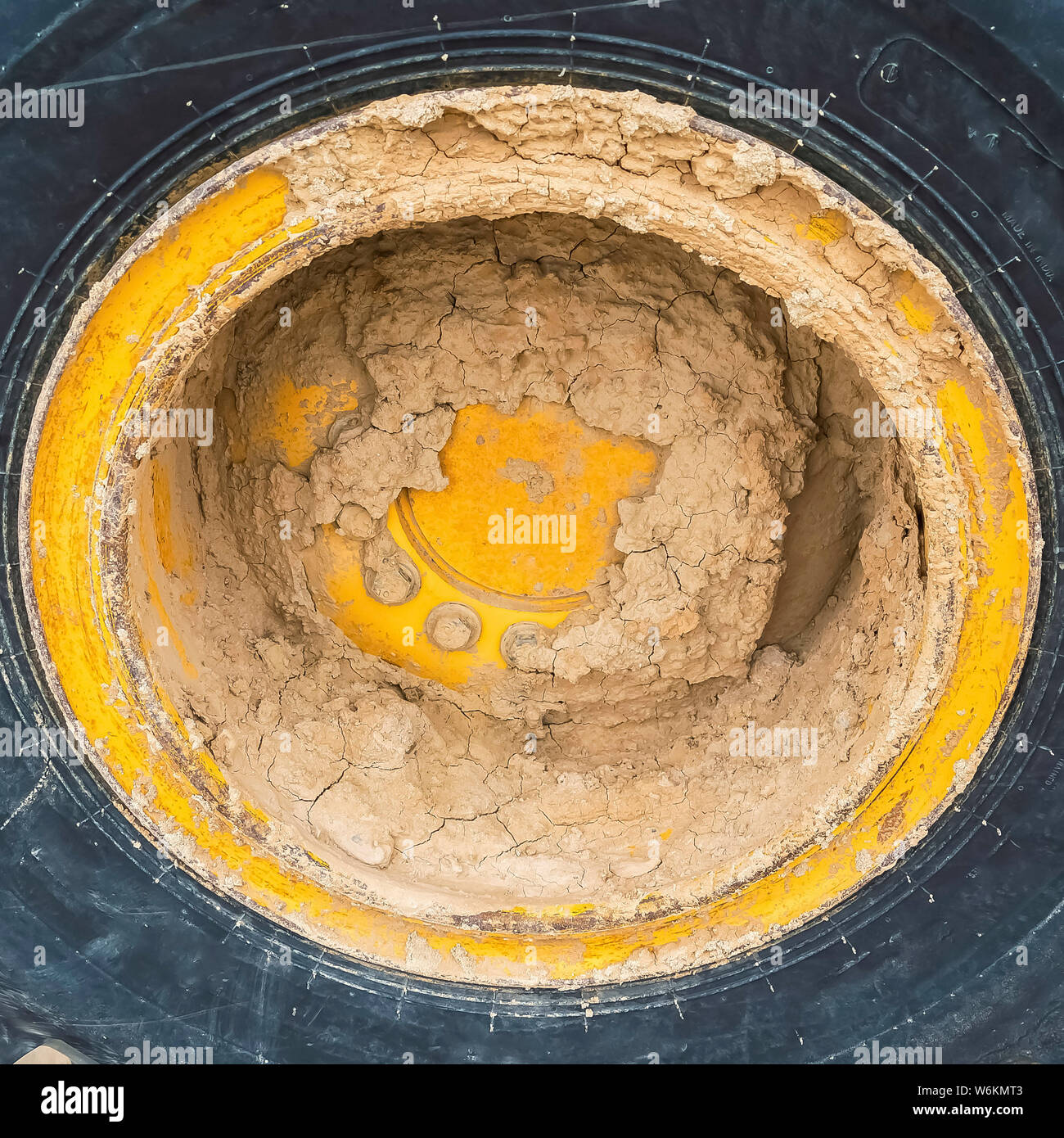 Square frame Close up view of the heavy duty black rubber tire of a ...