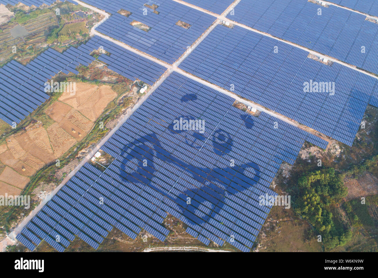 --FILE--Aerial view of the world's second solar power station shaped ...