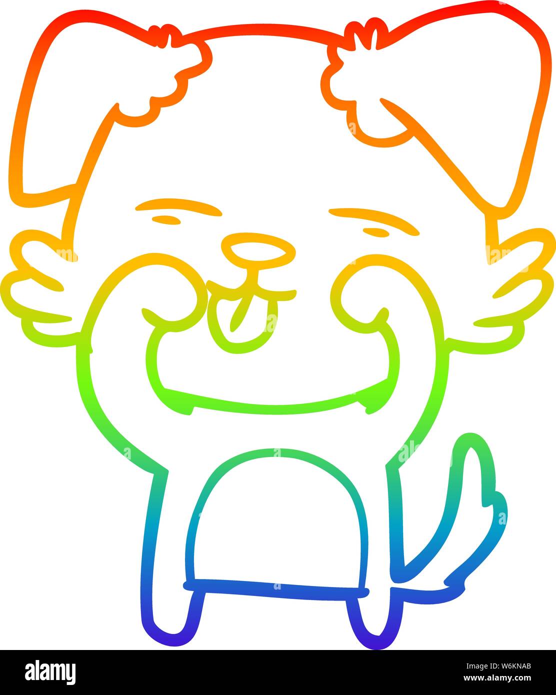 rainbow gradient line drawing of a cartoon dog rubbing eyes Stock ...