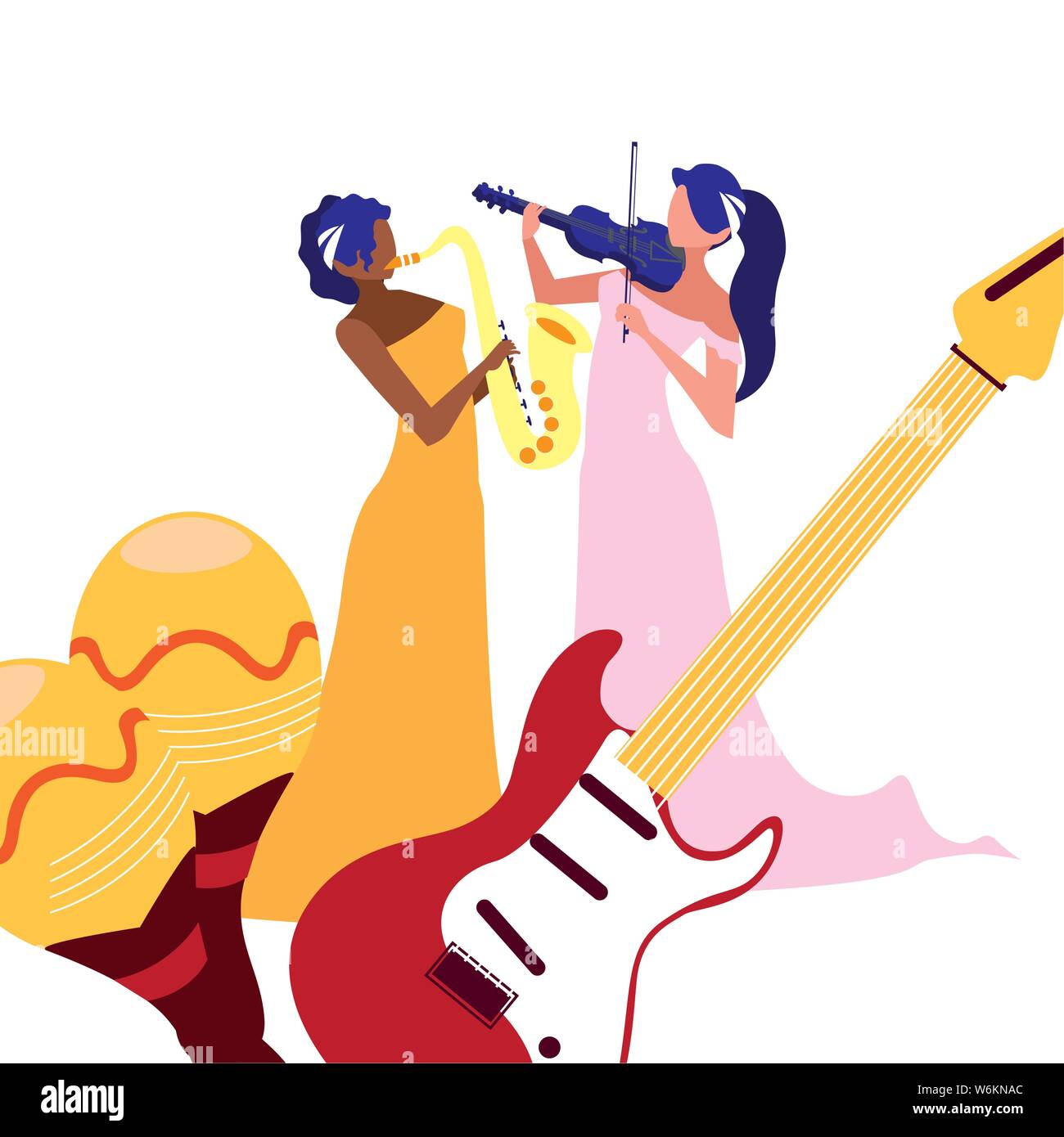 women musician playing instrument musical design vector illustration ...