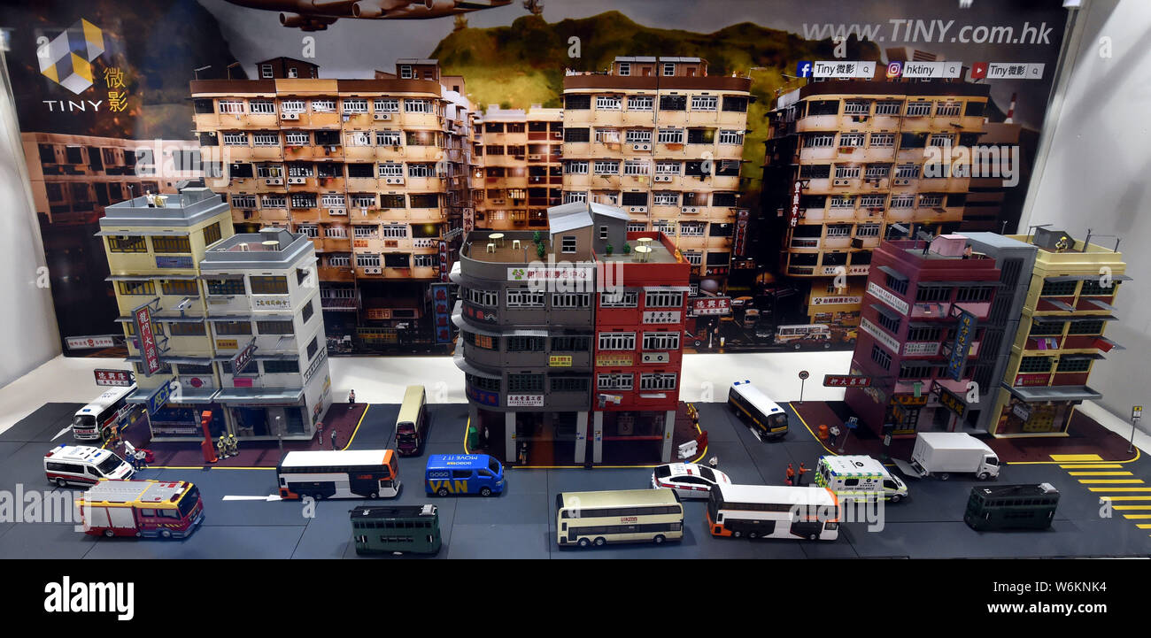 Models of typical tenement buildings in Hong Kong are on display during ...