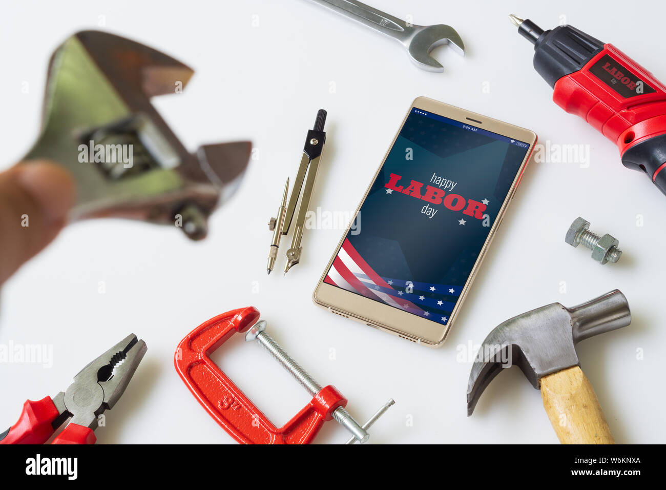 Happy labor day background concept. Flat lay mobile Phone With Happy ...