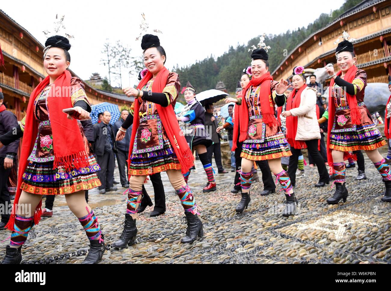 Chinese women of Dong ethnic group dressed in traditional silver ...