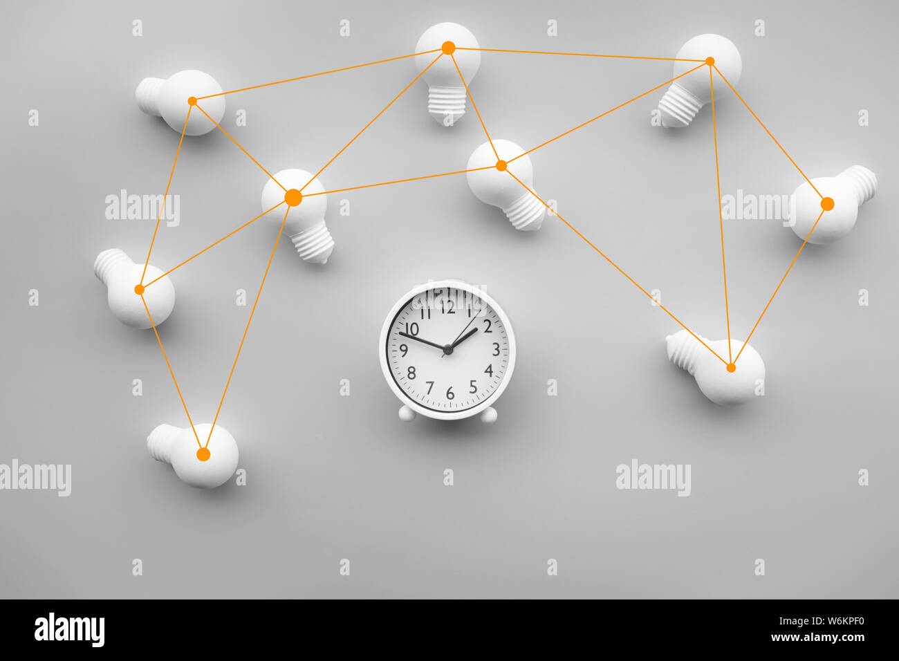 Time,dateline and teamwork concepts with group of lightbulb and alarm ...