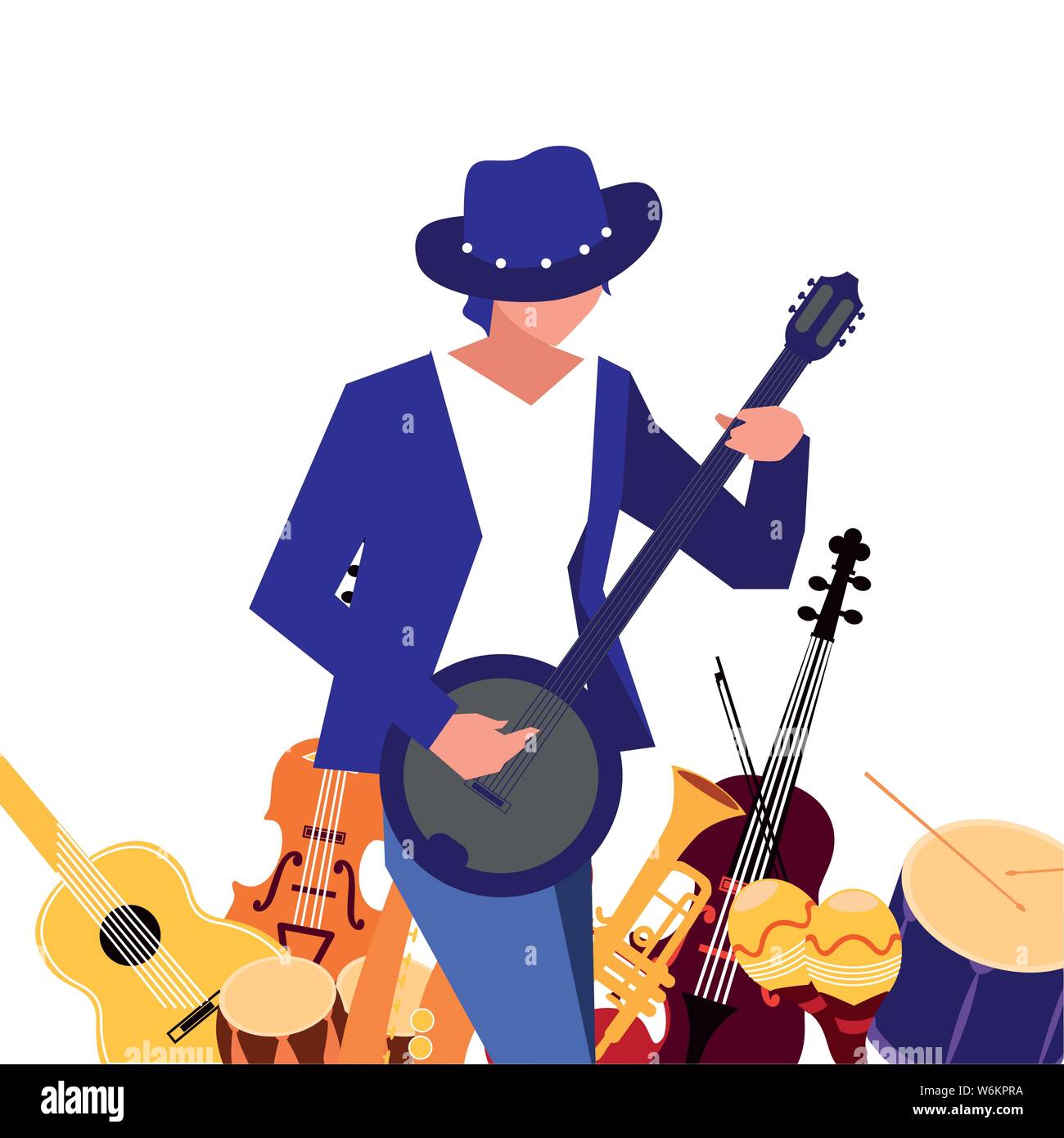 musician man playing instruments music vector illustration Stock Vector ...