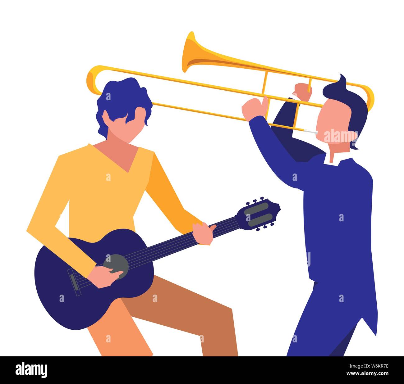 two male musicians playing musical instruments vector illustration ...