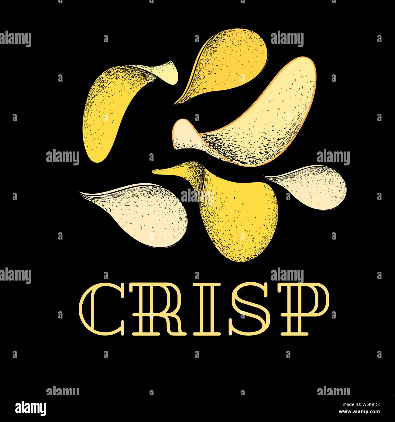Illustration of delicious vector potato chips on a dark background ...