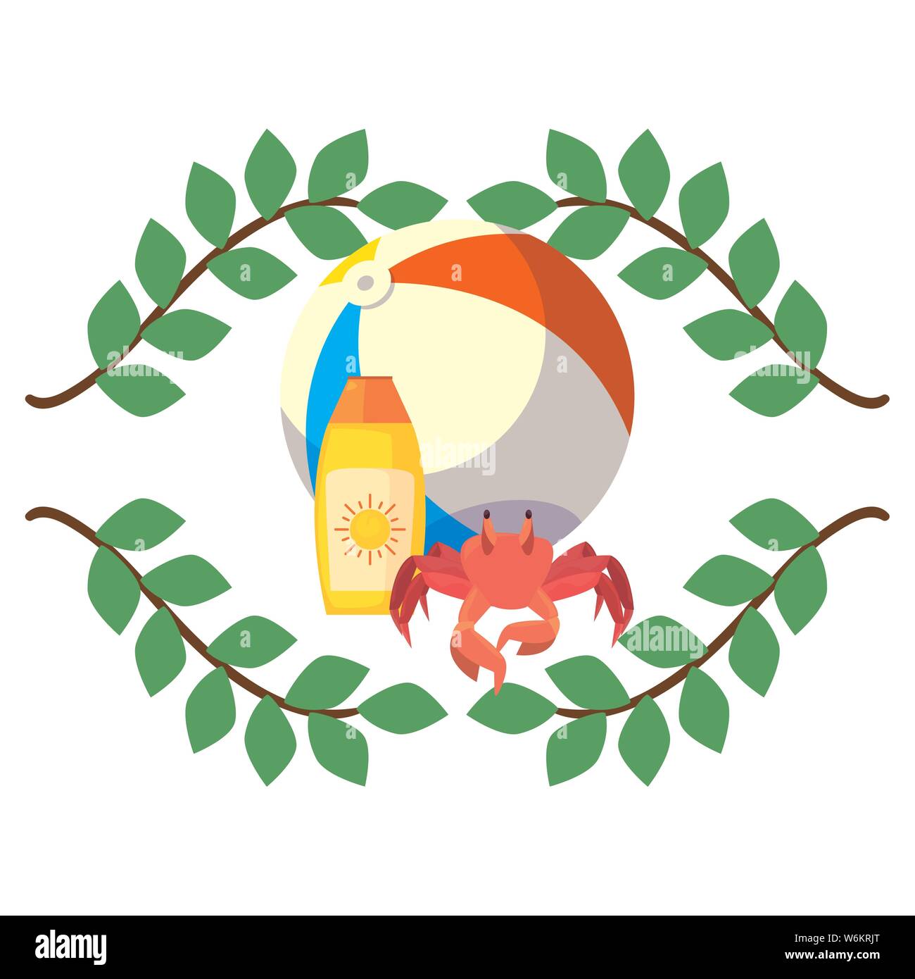 beach ball crab and sunblock summer time vacation flat design vector ...