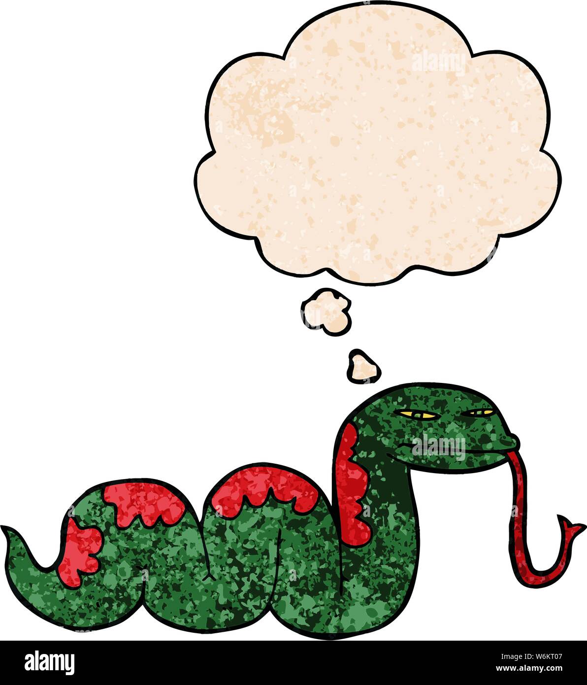 cartoon slithering snake with thought bubble in grunge texture style ...