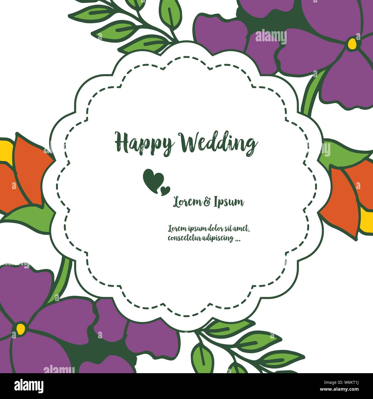 Beautiful wreath frame, pattern of card happy wedding. Vector ...