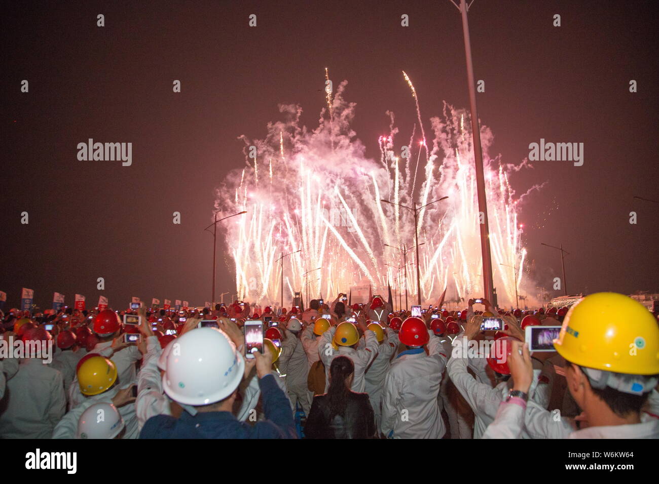 Fireworks explode over the world's longest cross-sea bridge, the Hong ...