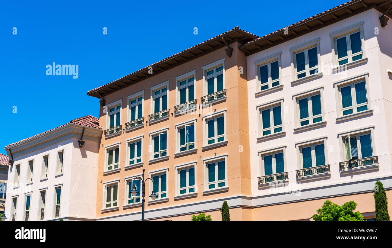 Exterior view of multifamily residential building; Santa Clara, San ...
