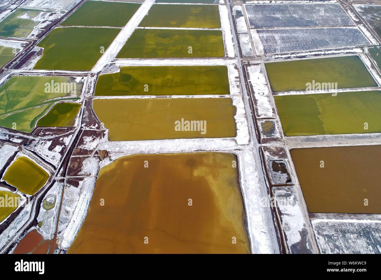 Aerial view of colorful Salt Lake of Yuncheng, world-famous inland salt ...