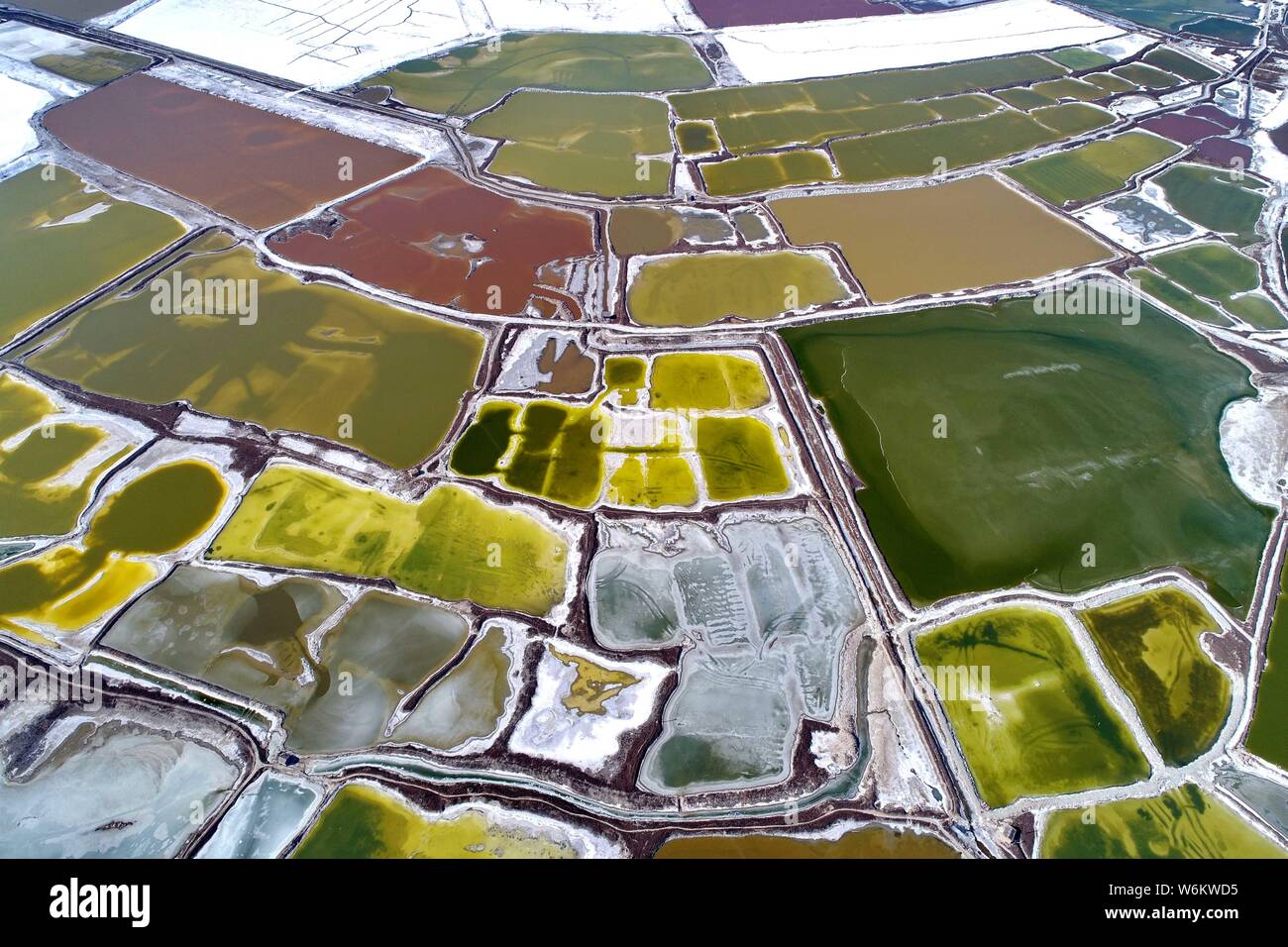 Aerial view of colorful Salt Lake of Yuncheng, world-famous inland salt ...
