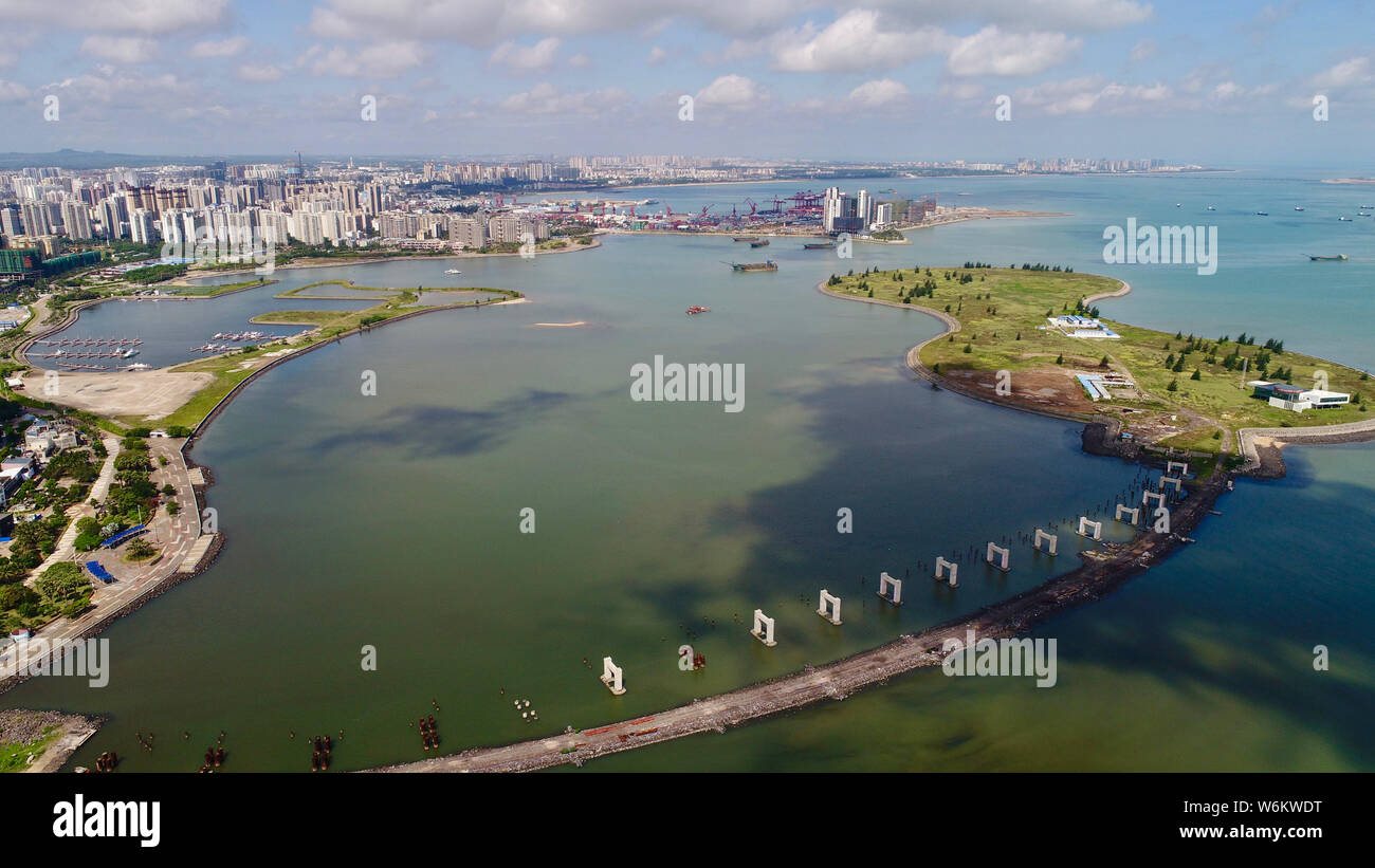 --FILE--Aerial view of a gourd-shaped artificial island illegally ...