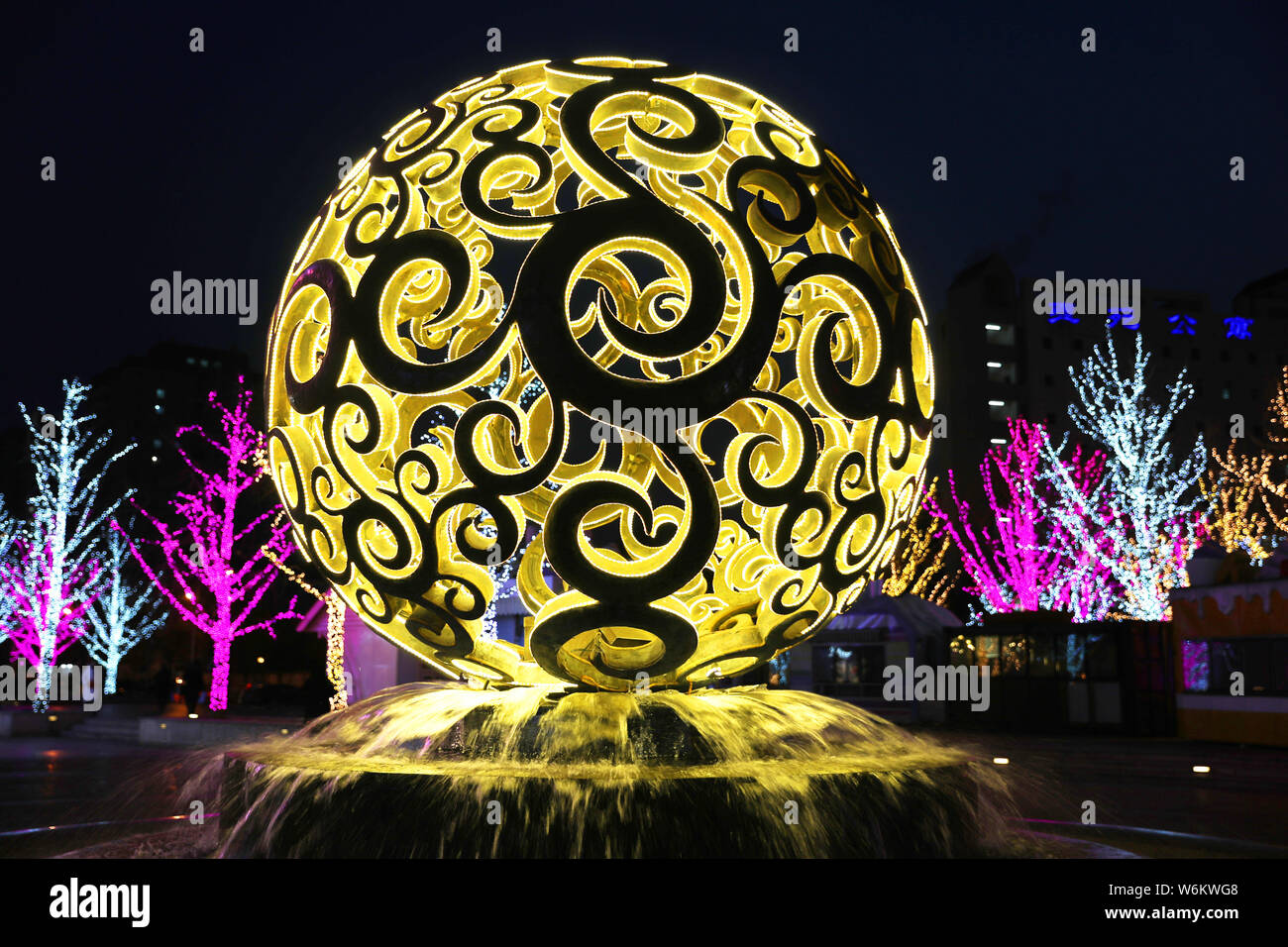 Colored lights are on display during the Blue Harbour Lights Festival ...