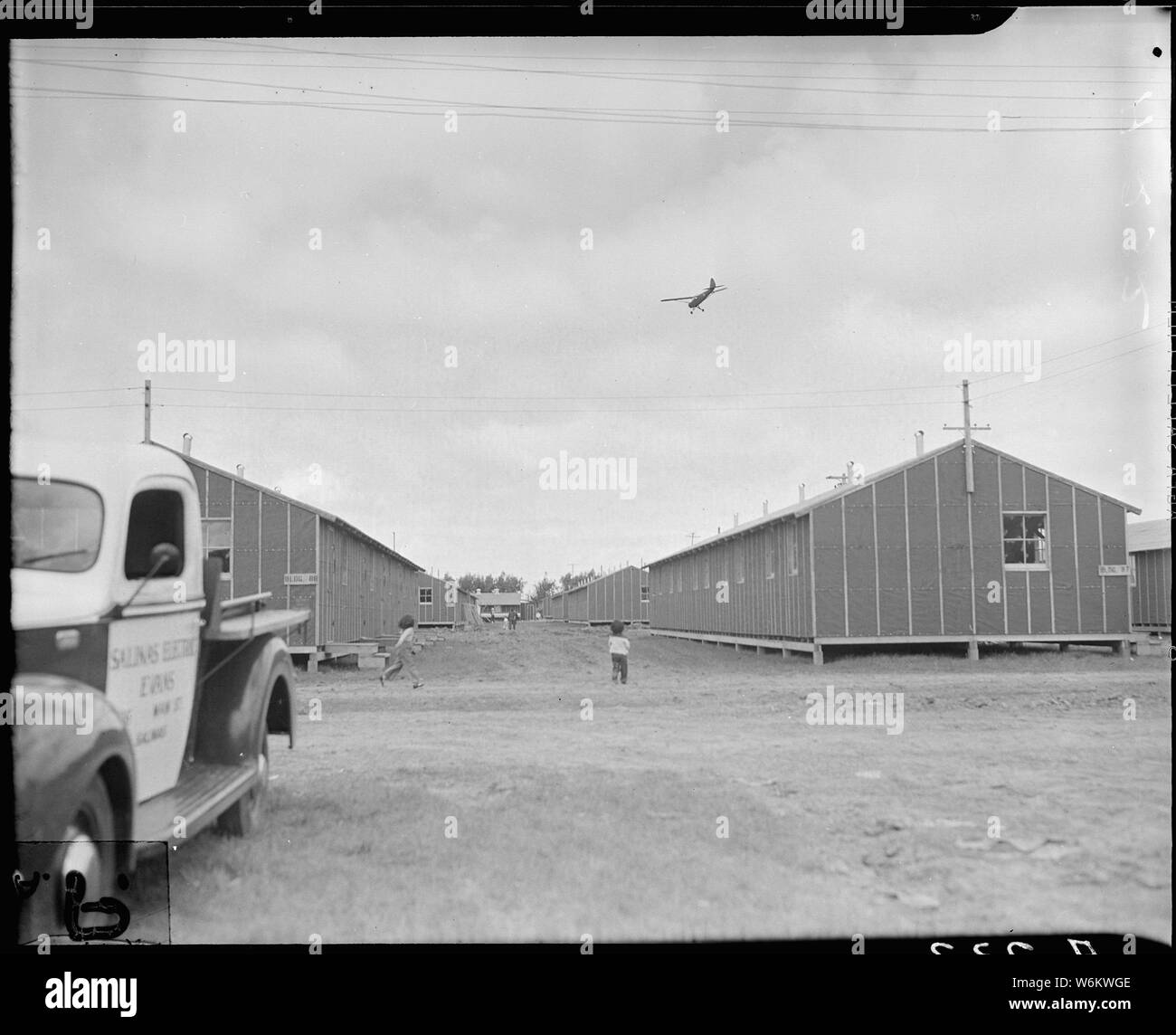 Salinas, California. Looking between two rows of barracks at the ...