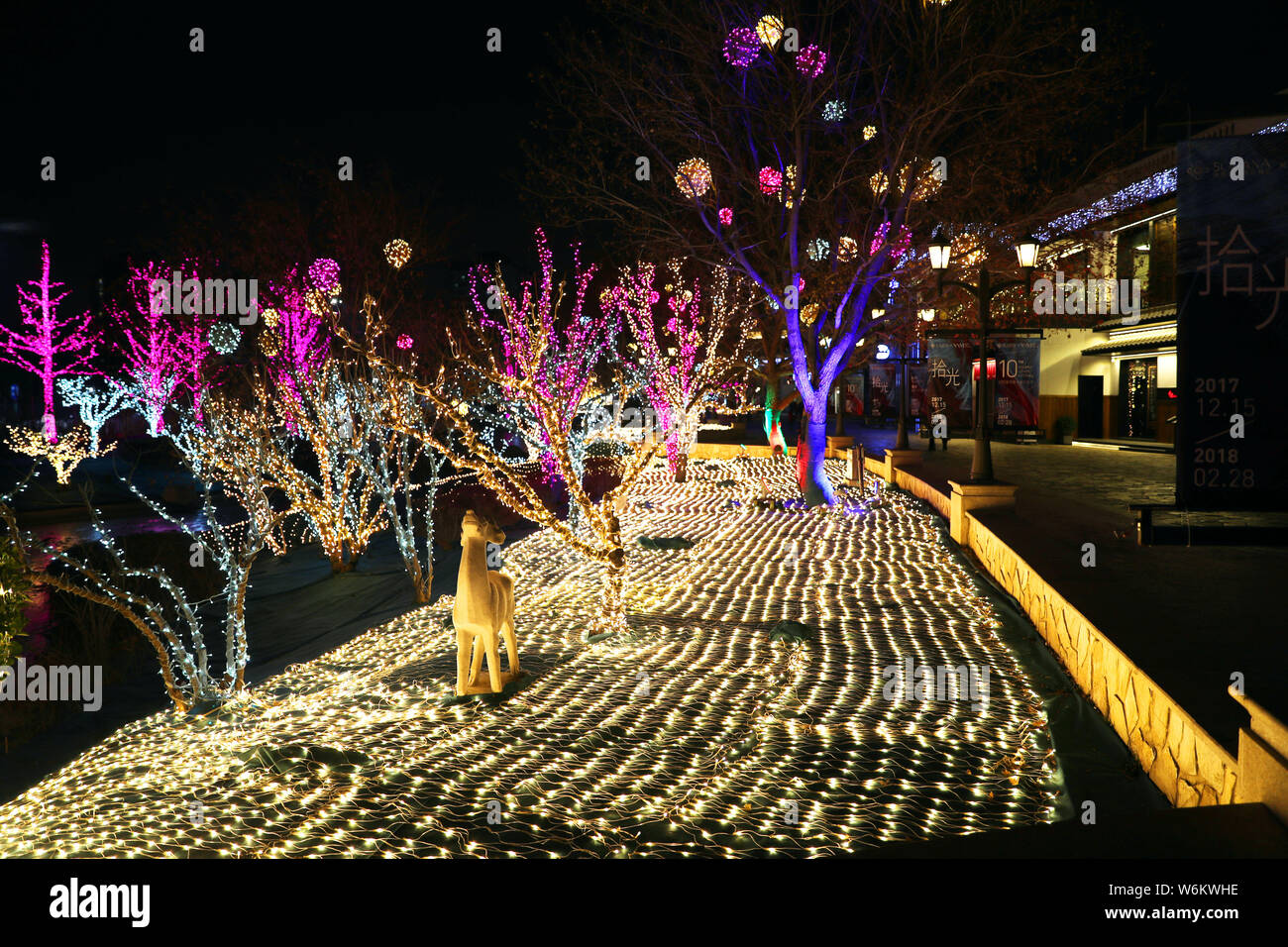 Colored lights are on display during the Blue Harbour Lights Festival ...