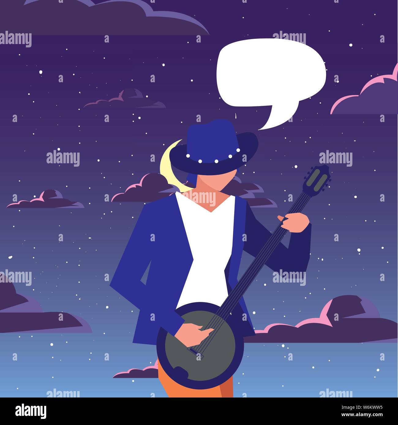 musician man banjo playing instrument vector illustration Stock Vector ...