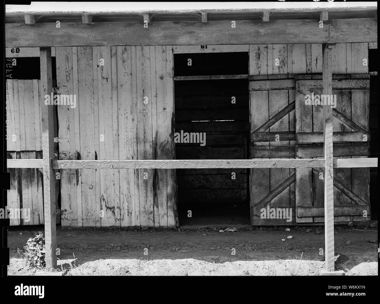 San Bruno, California. A near- view of a horse stall left from days ...
