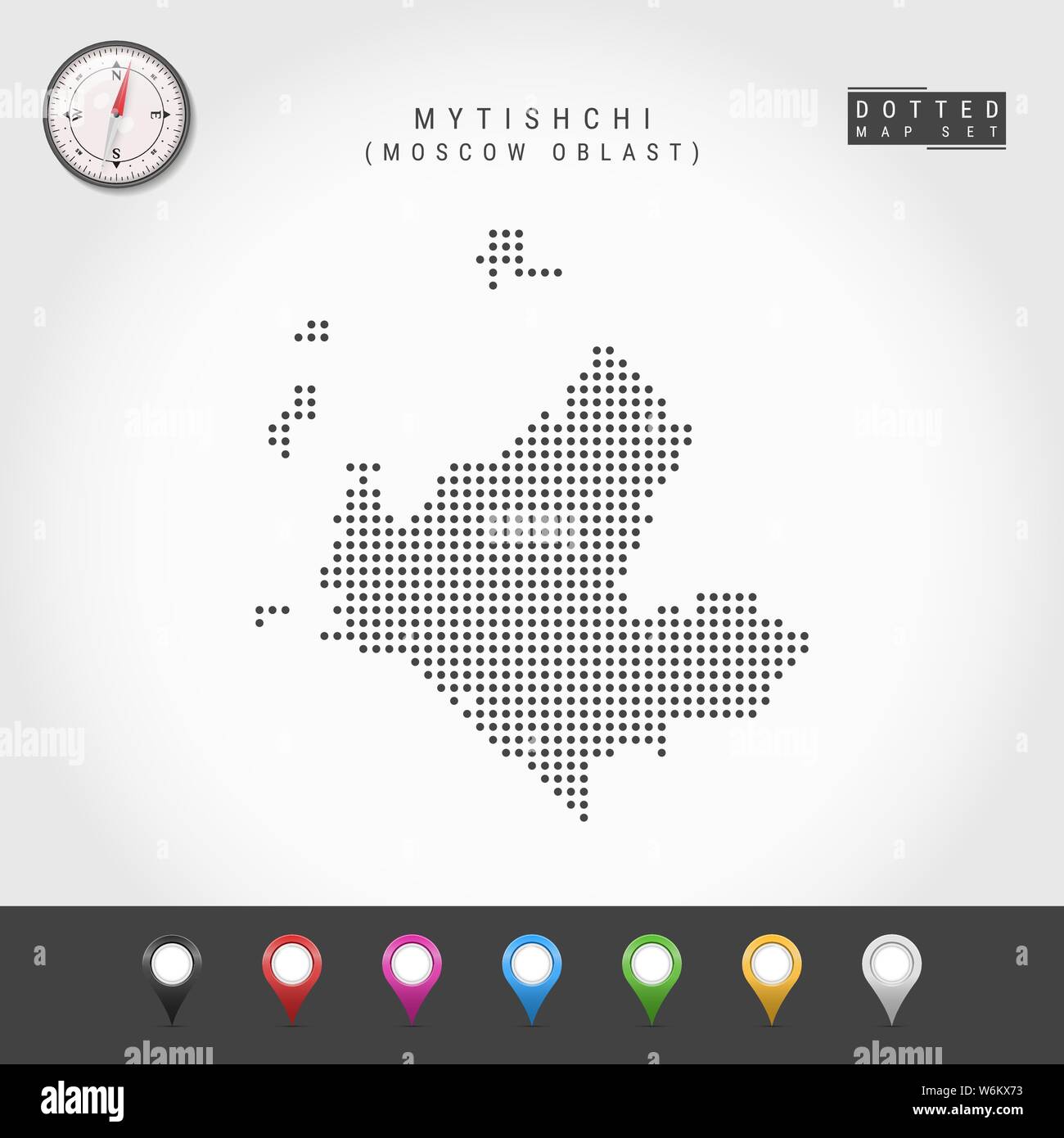 Vector Dots Map of Mytishchi, Moscow Oblast. Vector Compass ...