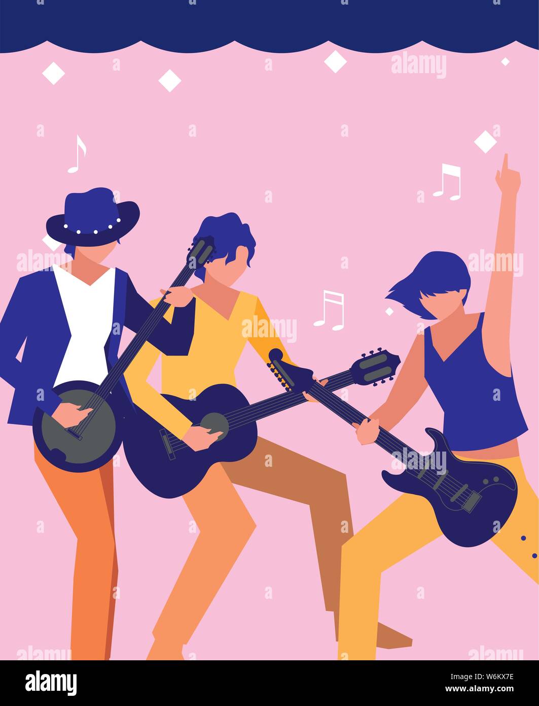 two male musicians playing musical instruments vector illustration ...
