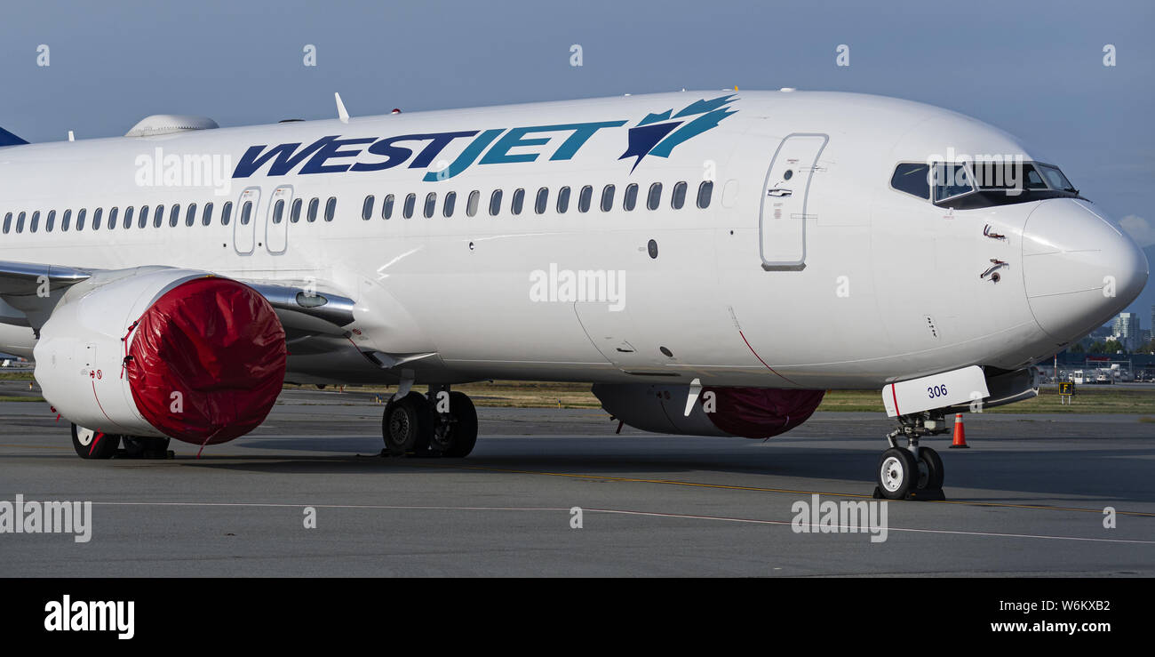 Richmond, British Columbia, Canada. 23rd July, 2019. A grounded WestJet ...