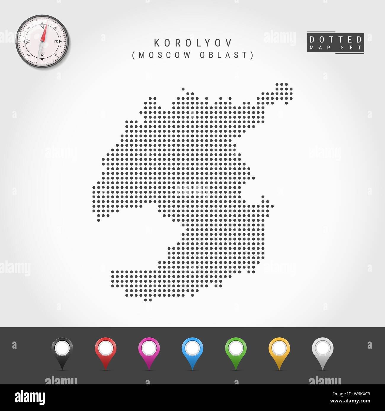 Vector Dots Map of Korolyov, Moscow Oblast. Vector Compass ...
