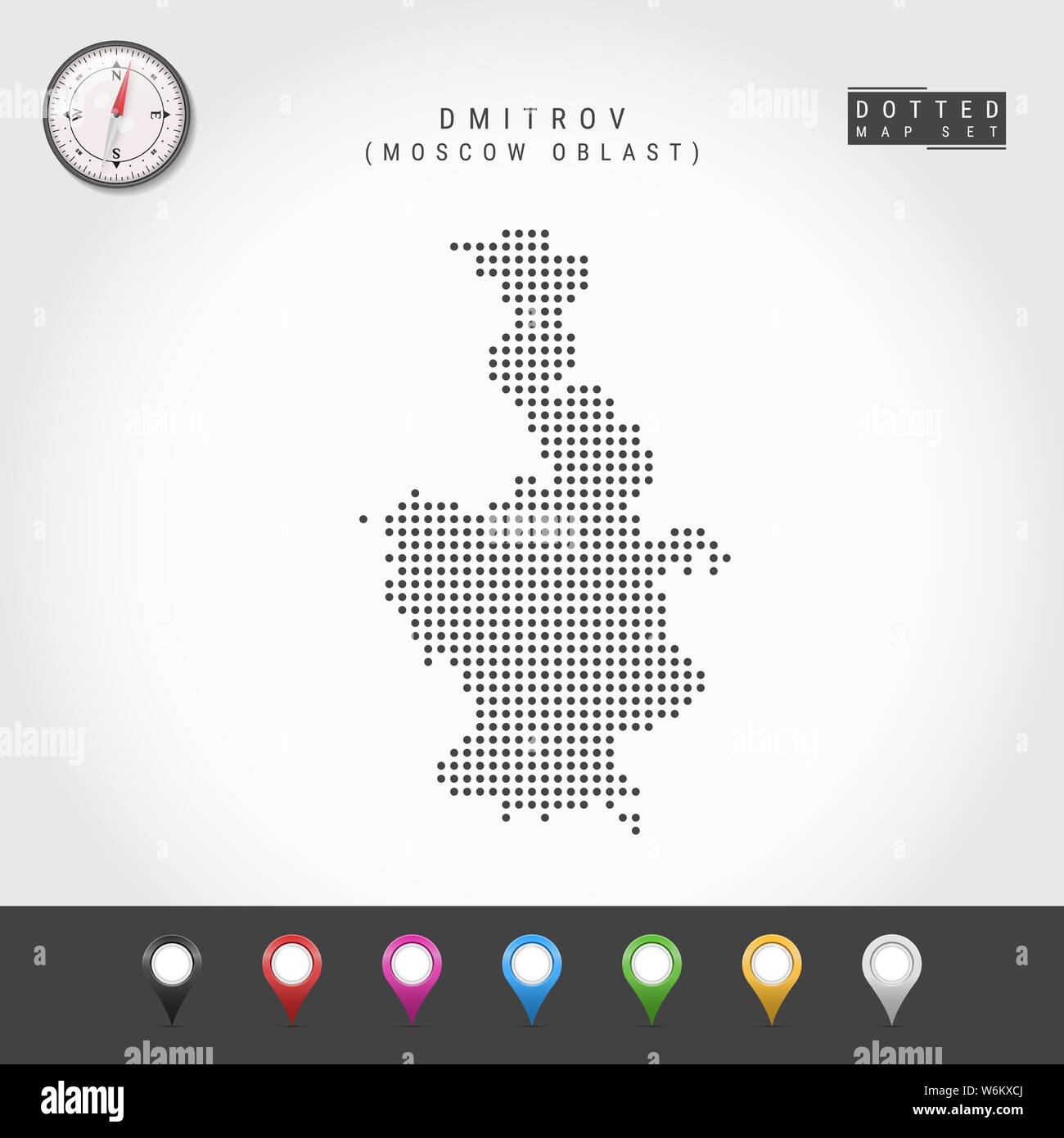 Vector Dots Map of Dmitrov, Moscow Oblast. Vector Compass. Multicolored ...