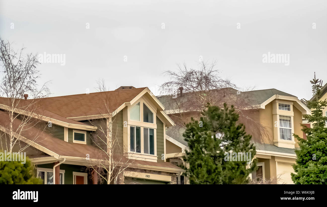 Panorama frame Exterior view of multi storey homes on a neighborhood ...