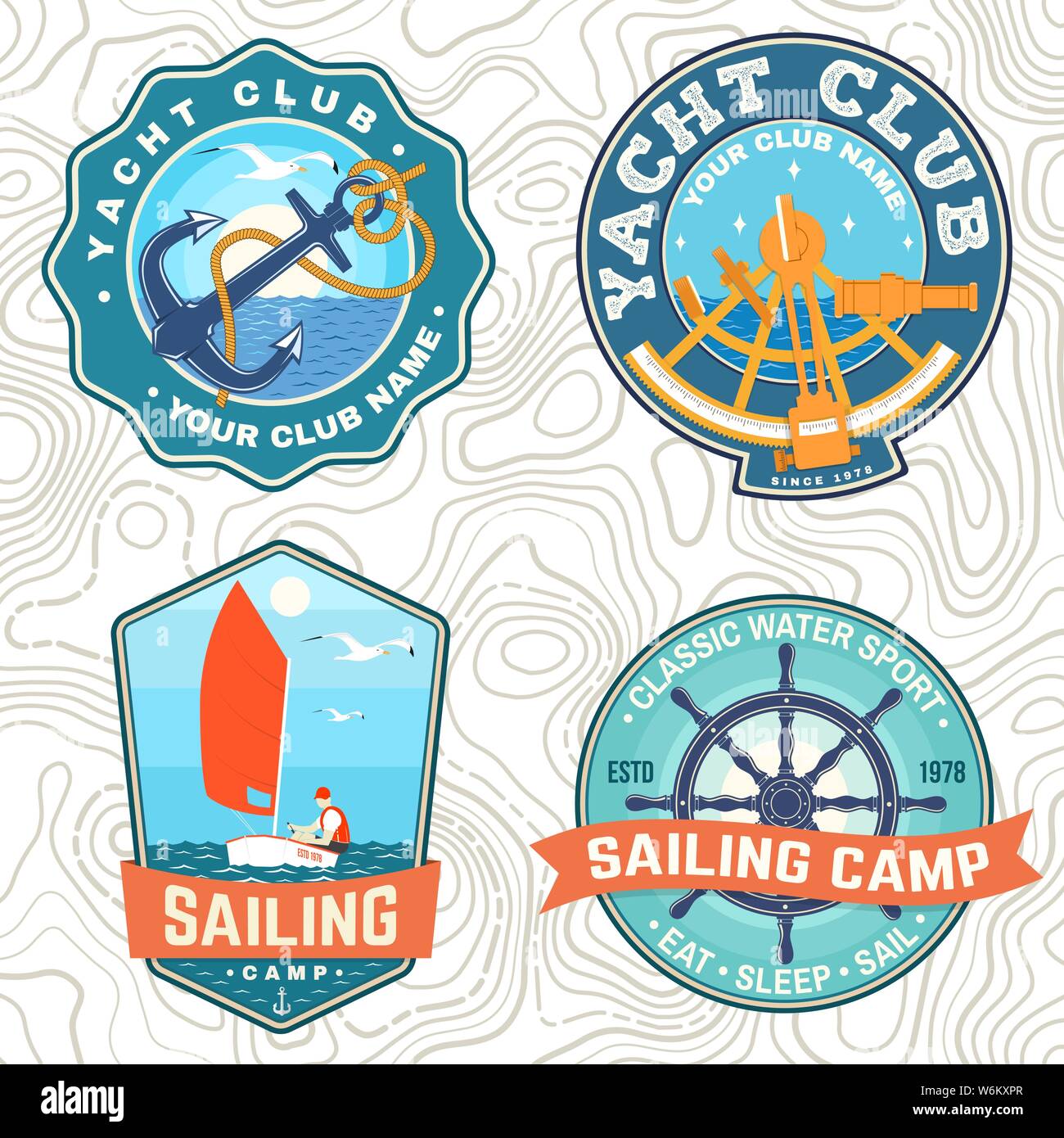 Set of summer sailing camp patches. Vector. Concept for shirt, print ...