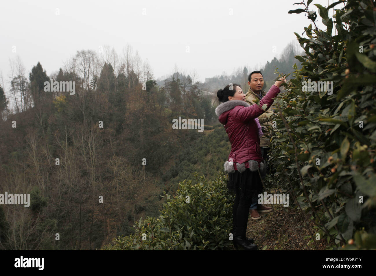 Chinese woman Long Qunying from central China's Hunan, front, and her ...