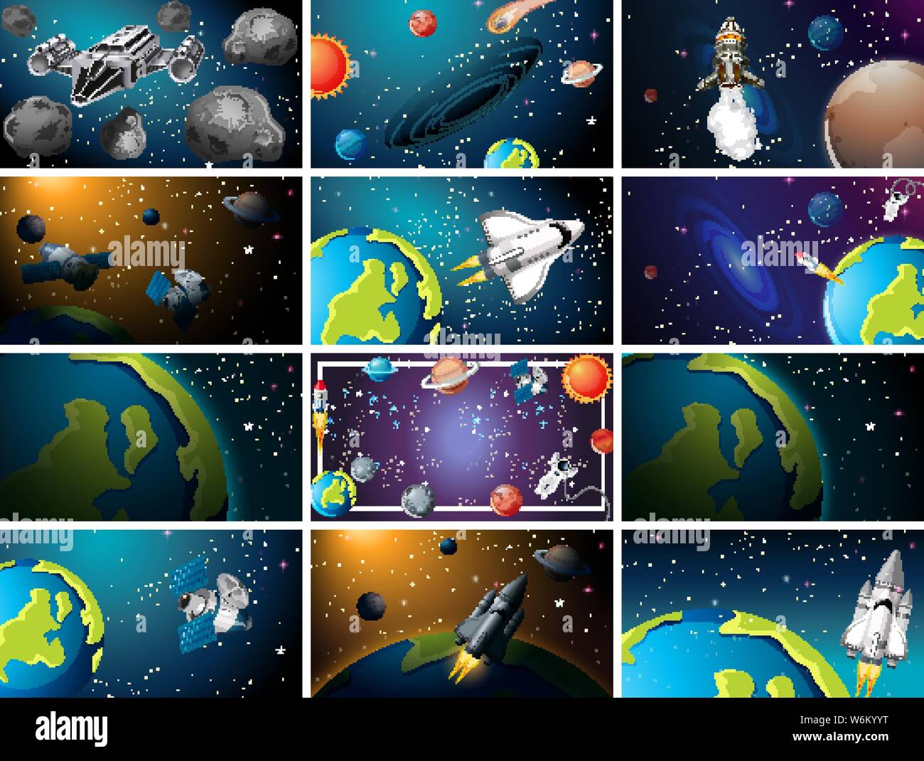 Huge space scene set illustration Stock Vector Image & Art - Alamy