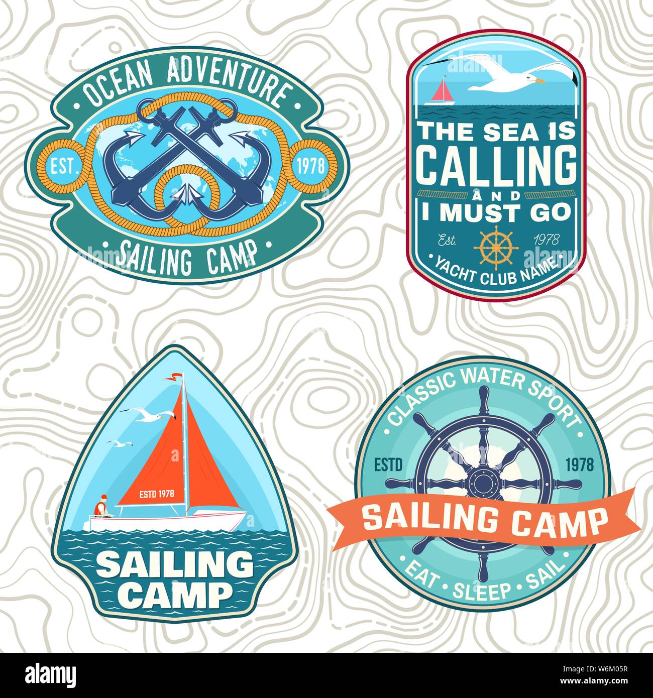 Set of summer sailing camp patches. Vector. Concept for shirt, print ...