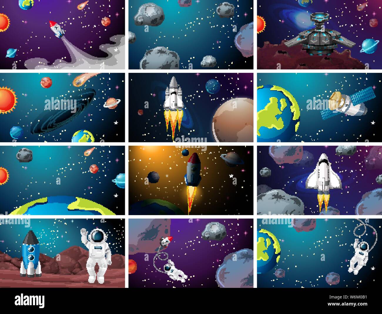 Huge space scene set illustration Stock Vector Image & Art - Alamy