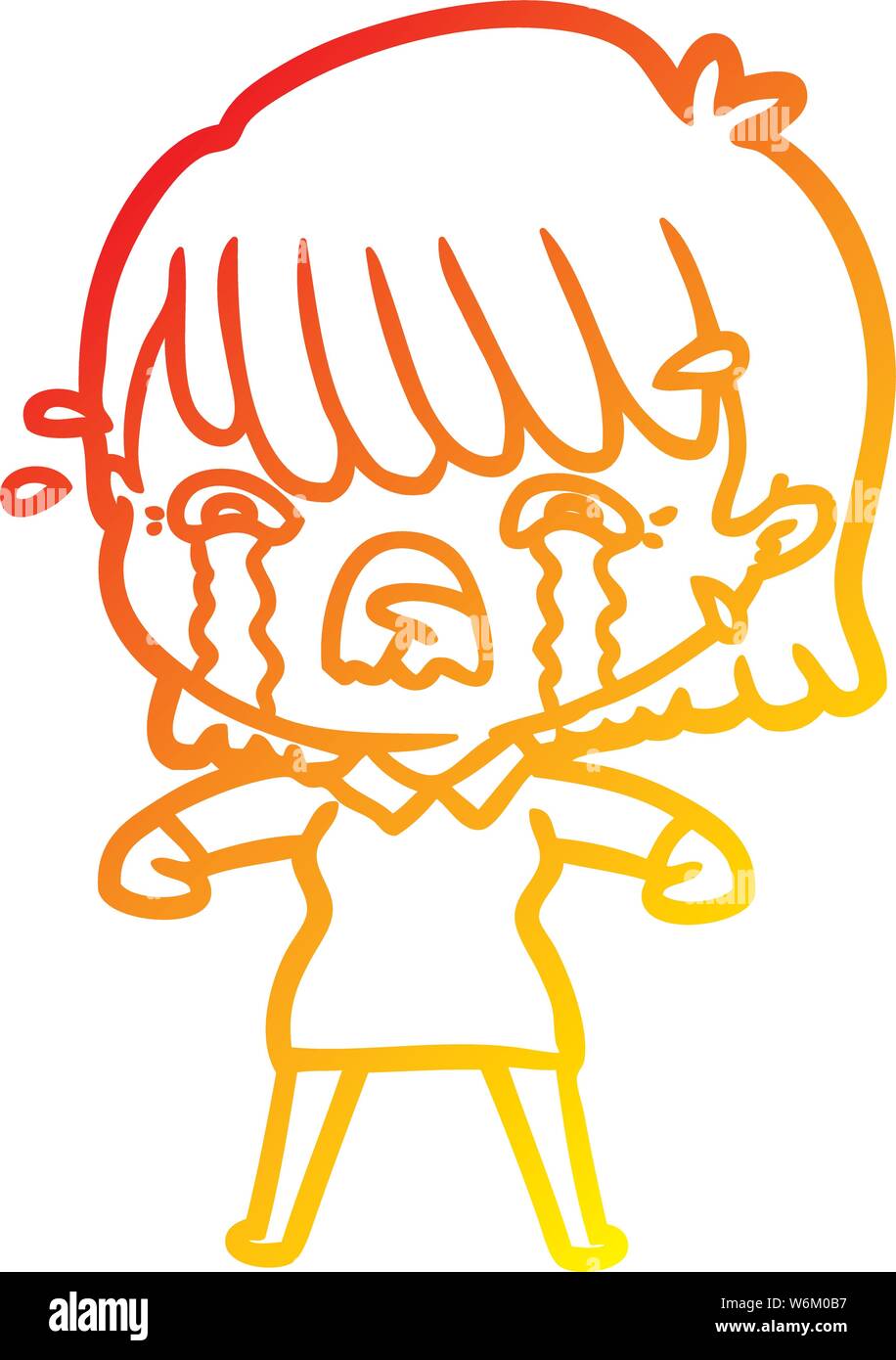 warm gradient line drawing of a cartoon girl crying Stock Vector Image ...